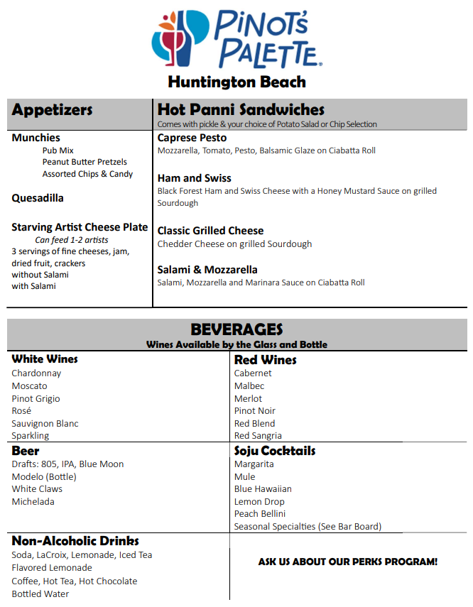 The Menu - Pinot's Palette
